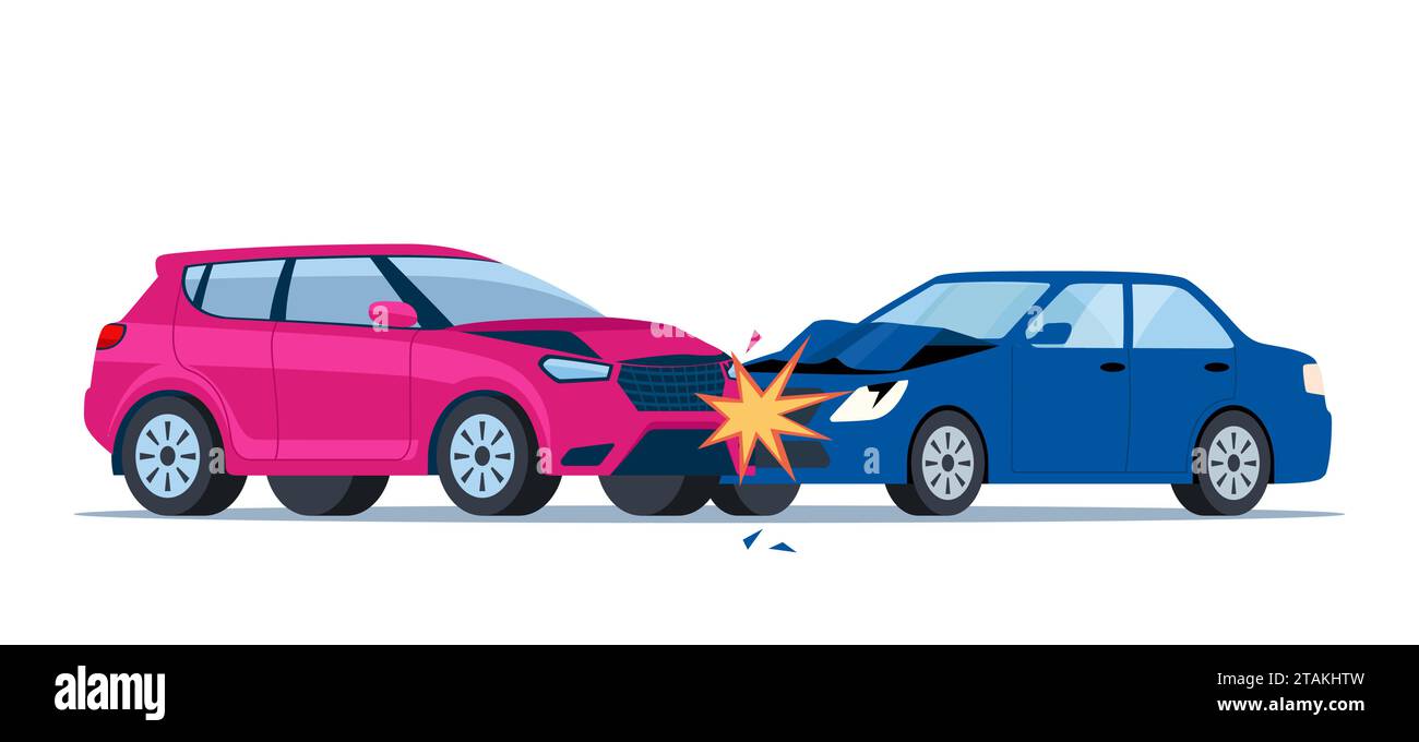 Car accident. Damaged transport on the road. Collision of two cars ...