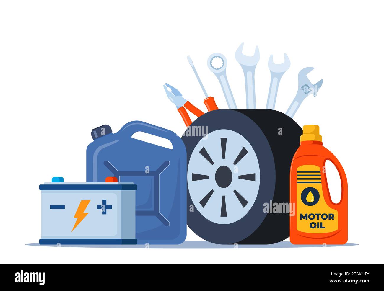 Auto service accessories composition with tool kit, gasoline canister ...