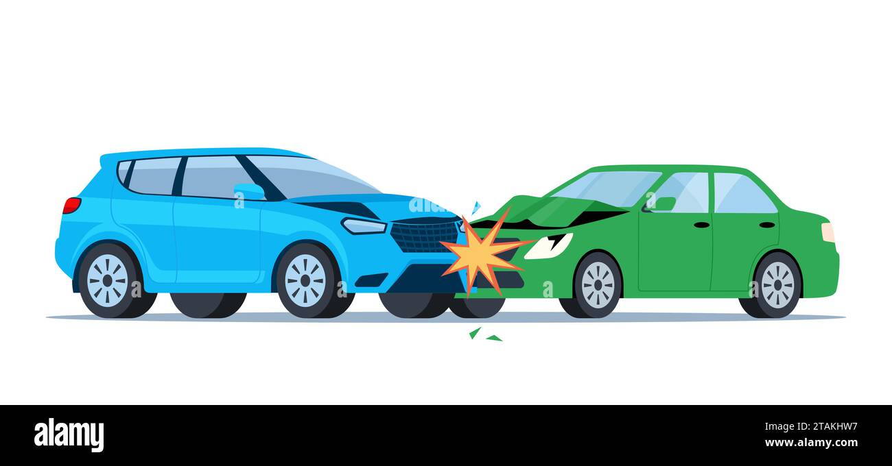 Car accident. Damaged transport on the road. Collision of two cars ...