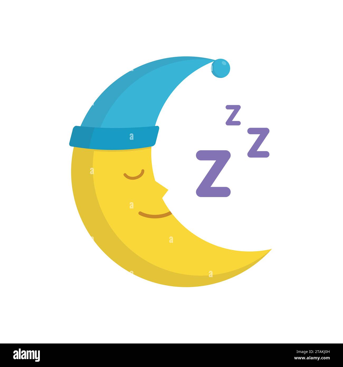 Sleeping moon in nightcap isolated on white background. Crescent in hat ...