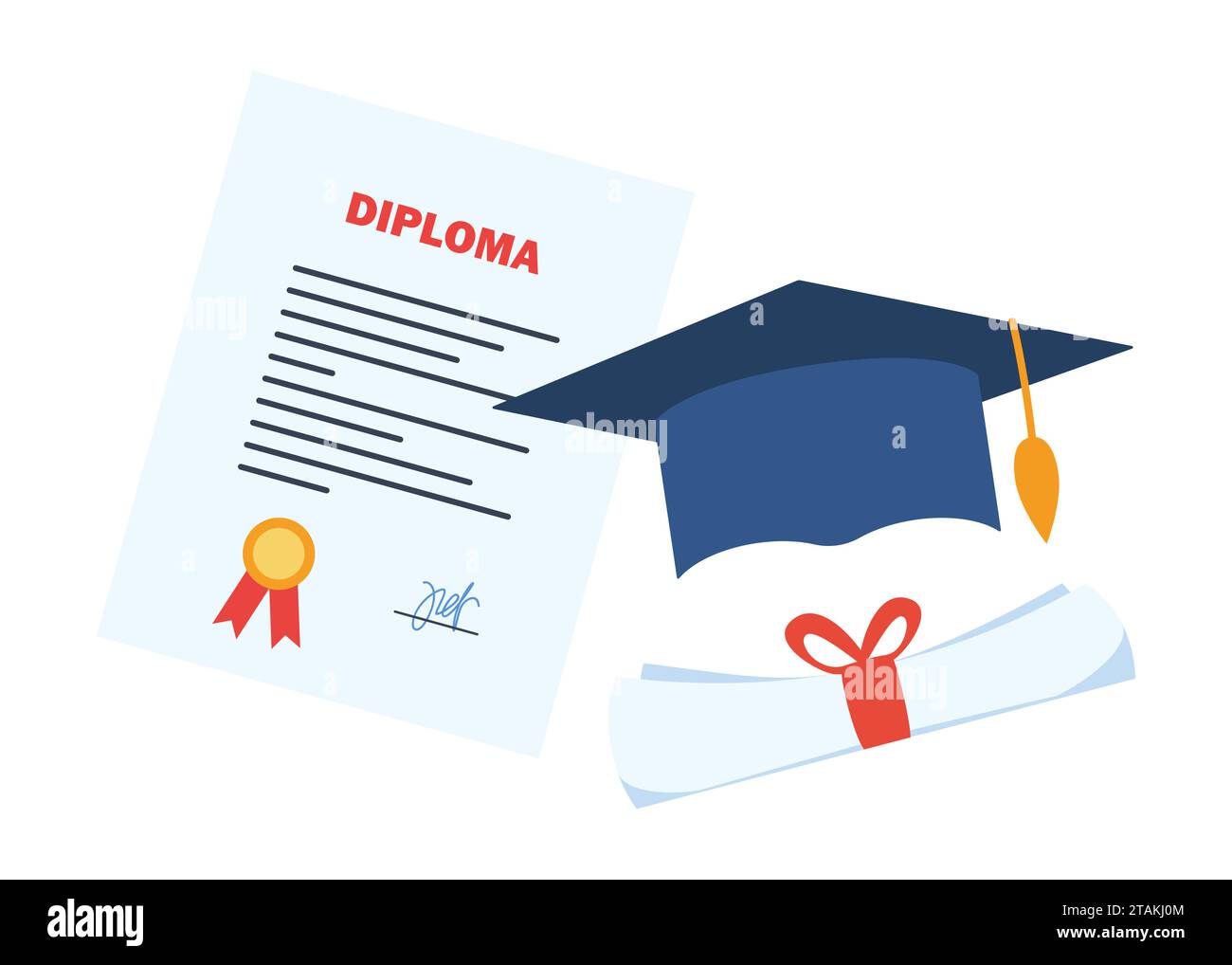 Graduation cap and diploma. Finish education symbol. Graduation day ...