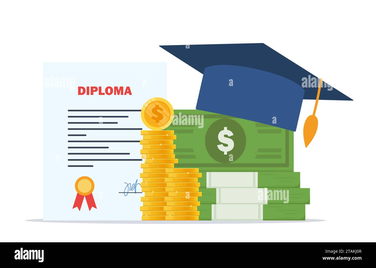 Graduation cap on stack money Stock Vector Images - Alamy