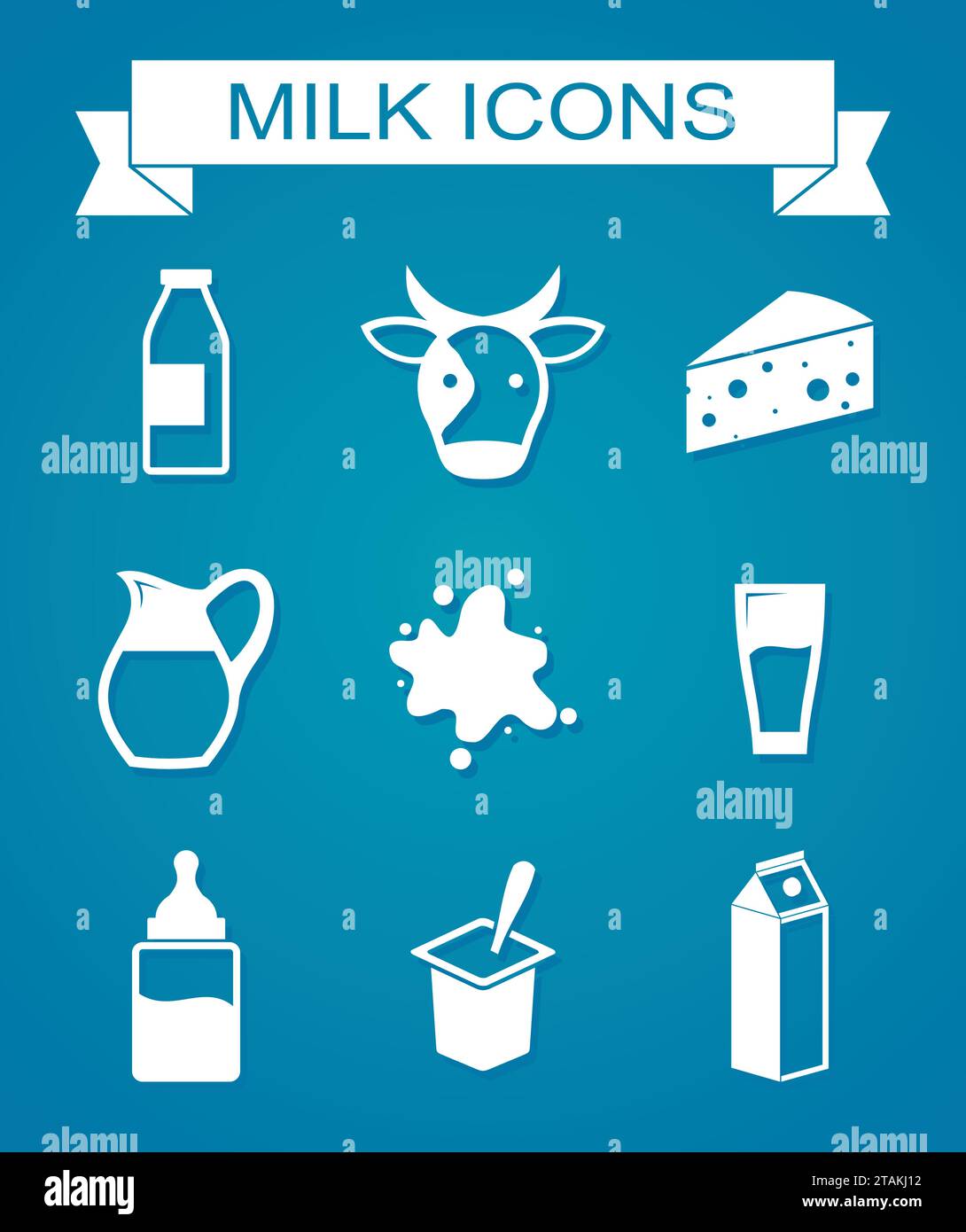 White Milk Icons on blue background. Vector Illustration Stock Vector ...