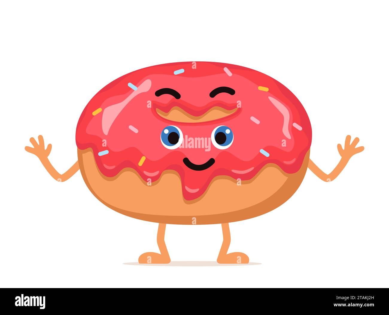 Funny donut character. Cartoon happy pastry mascot smiling. Vector ...