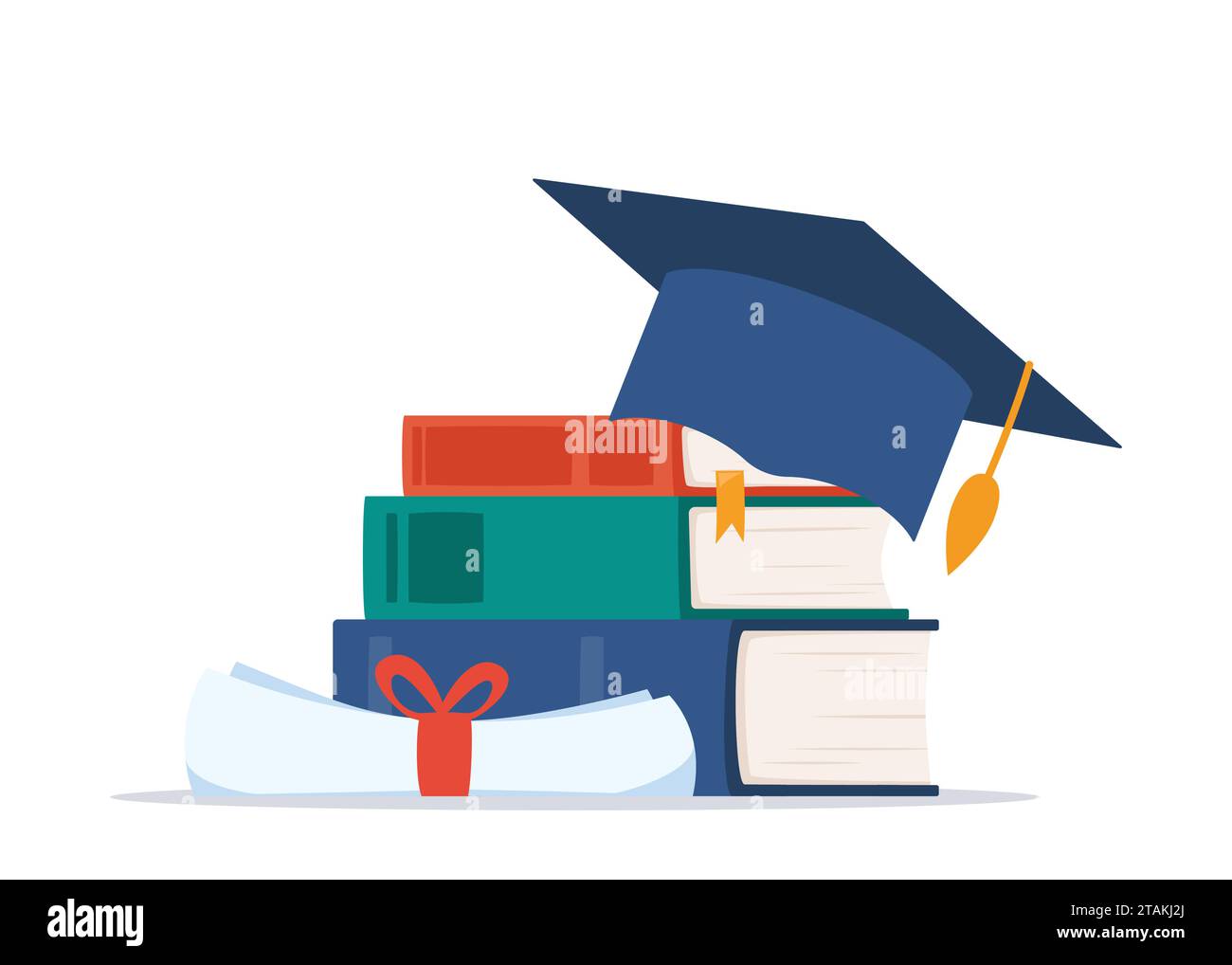 Black graduation cap on stack of books. Education and graduation ...