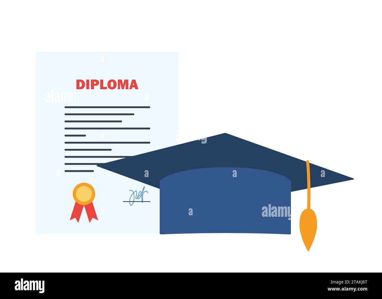 Graduation cap and diploma. Finish education symbol. Graduation day ...