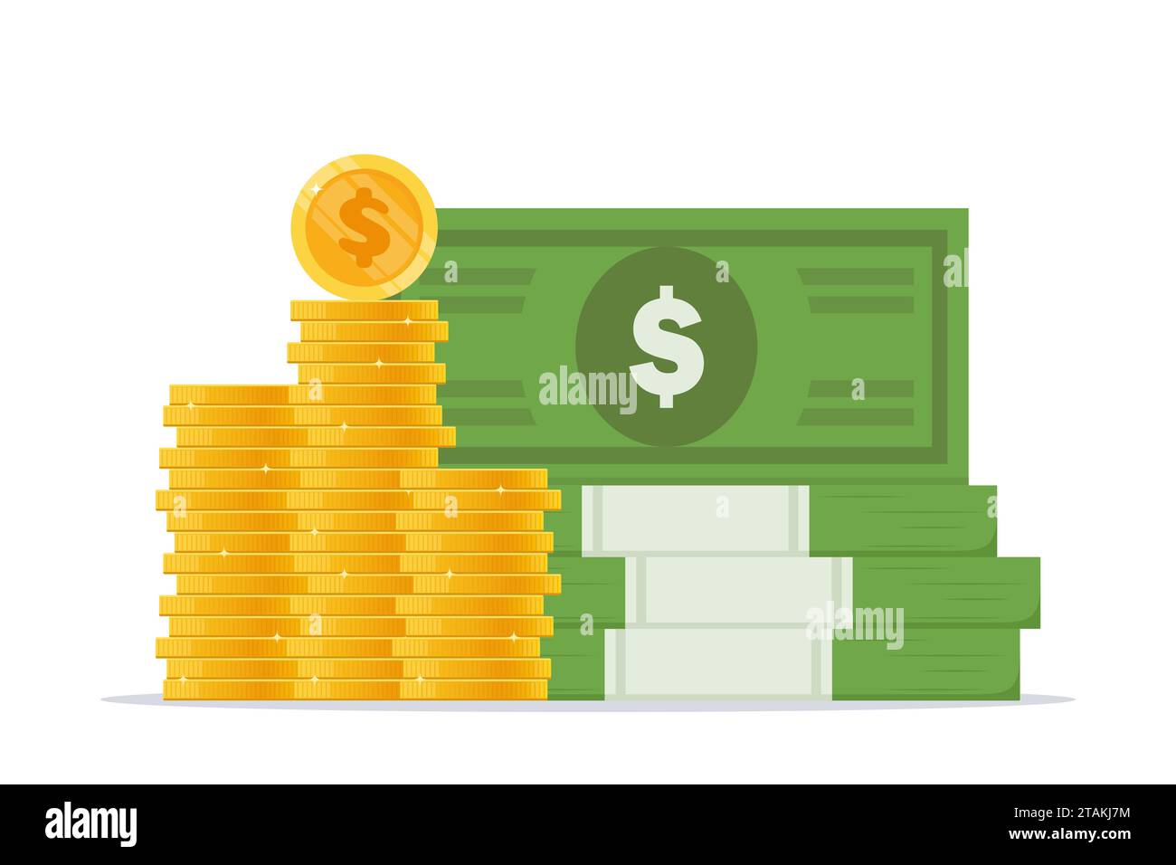 Stack of cash. Gold coins and banknotes with dollar sign. Money icon ...