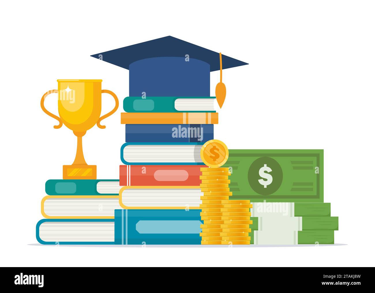 Graduation cap on stack money Stock Vector Images - Alamy