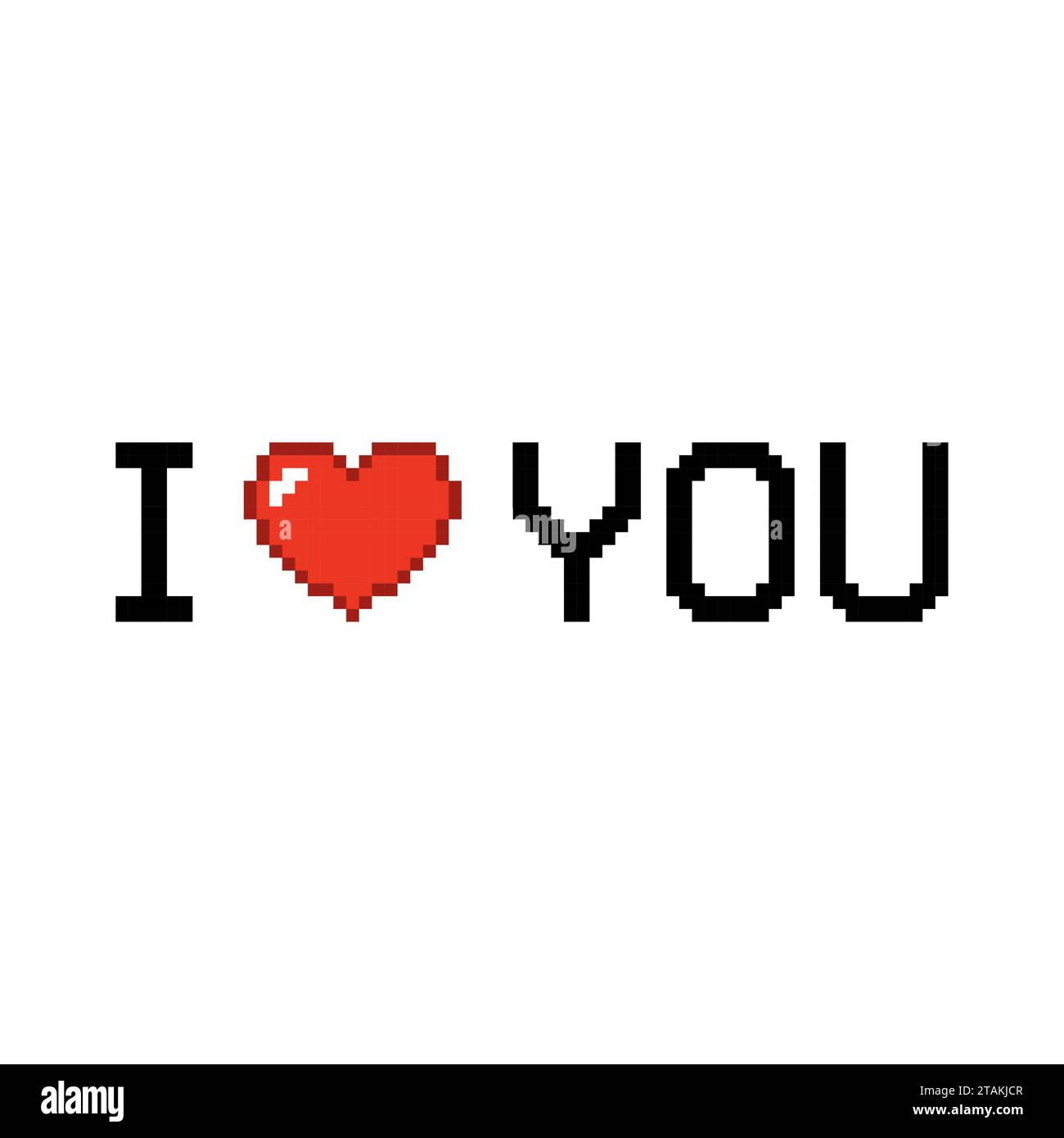 I love you in pixel style with heart isolated on white background ...