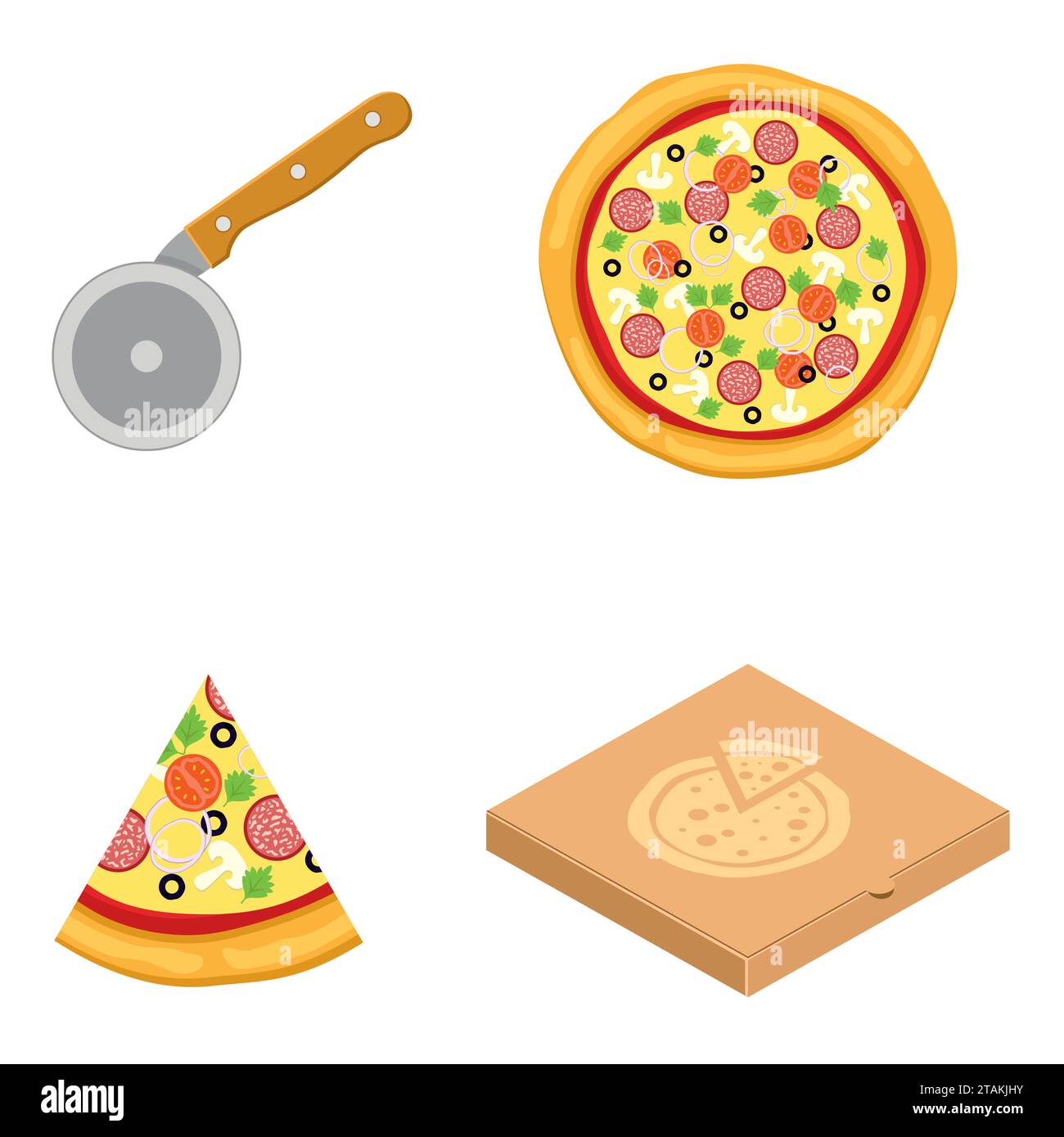 Pizza vector icons food silhouette collection. Cutter knife cooking ...
