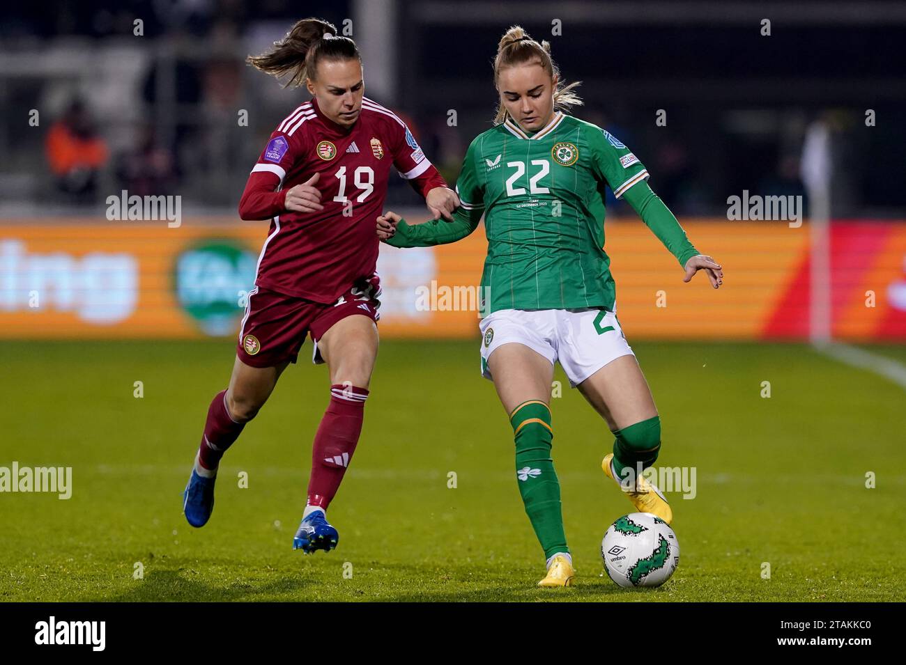 Hungary's Dora Zeller (left) and Republic of Ireland's Isibeal Atkinson ...