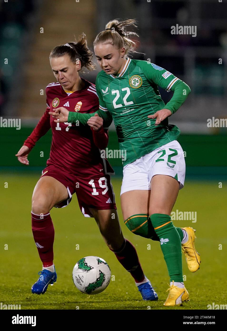 Hungary's Dora Zeller (left) and Republic of Ireland's Isibeal Atkinson ...