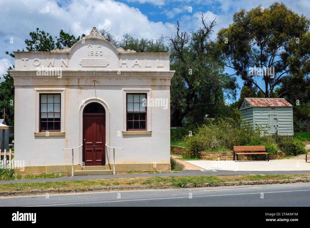 The tiny Town Hall in the country town of Chewton, Victoria, Australia ...