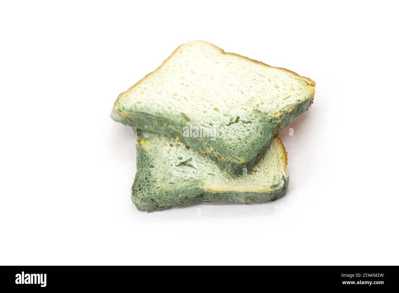 A piece of fungus bread Isolated on white background. Top view Stock ...
