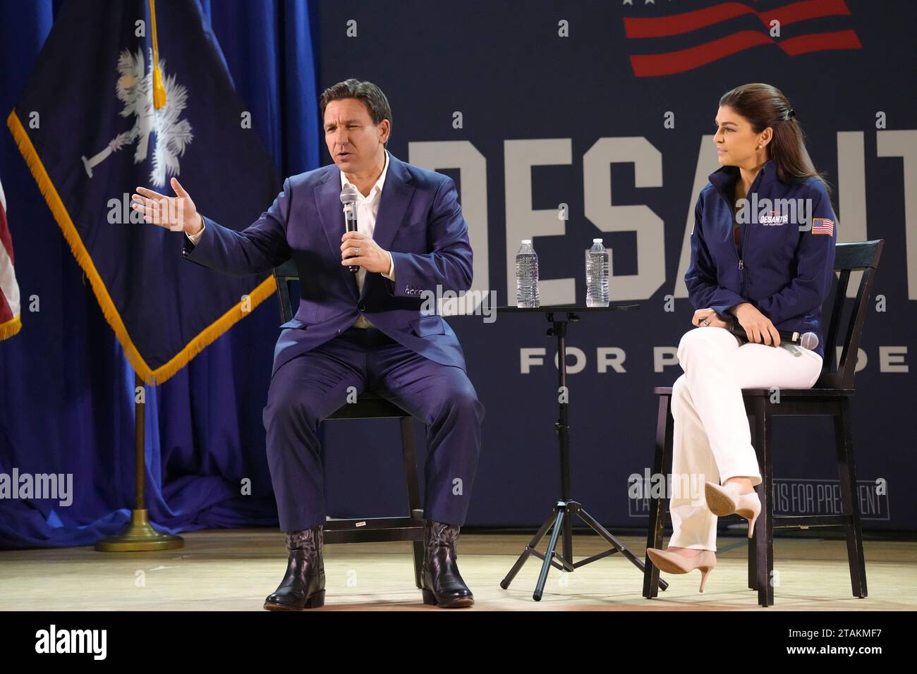 Florida Gov. Ron DeSantis, left, speaks during an event for his GOP ...