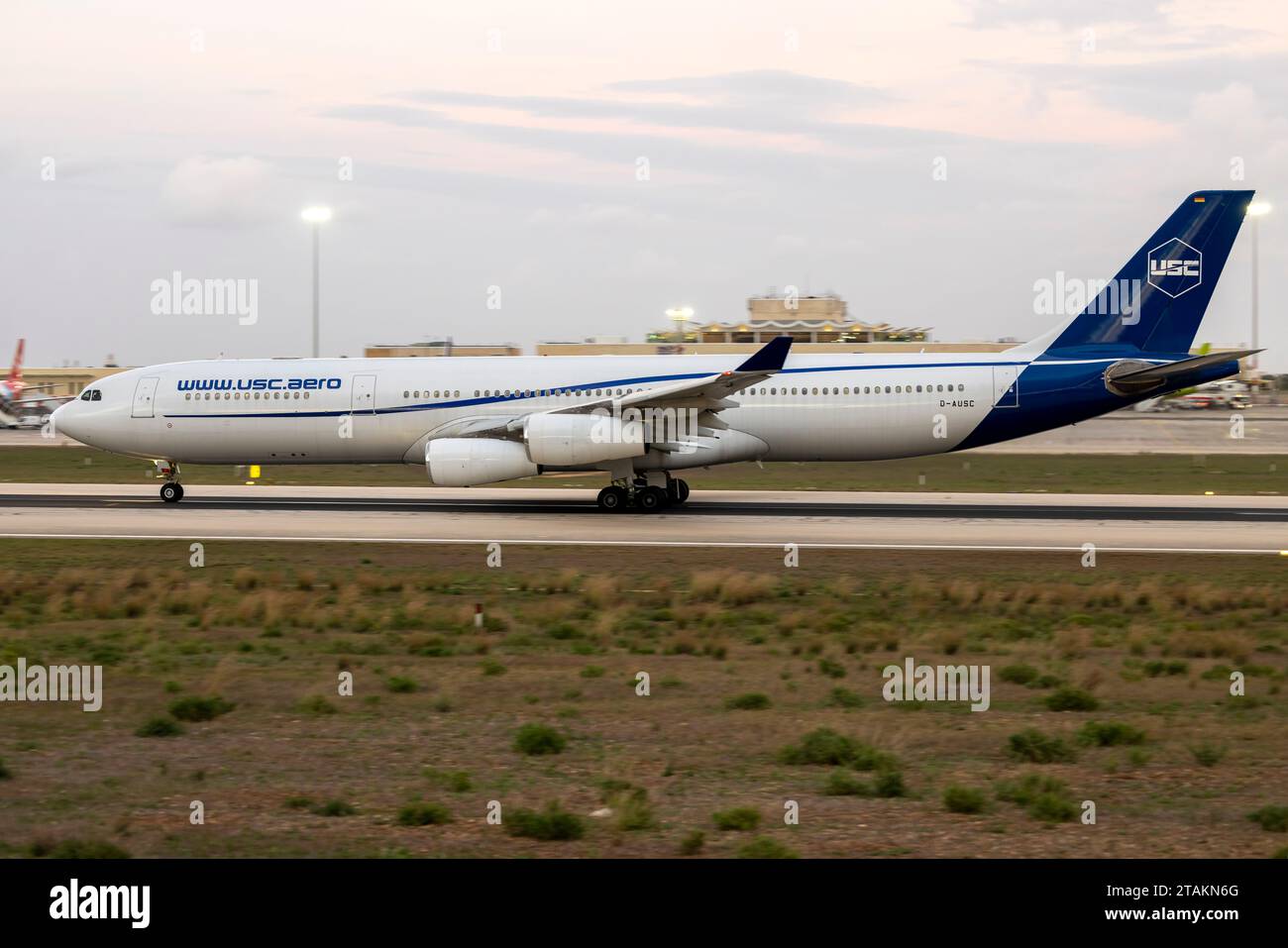 Universal Sky Carrier (USC) Airbus A340-313 (REG: D-AUSC) taking off in ...