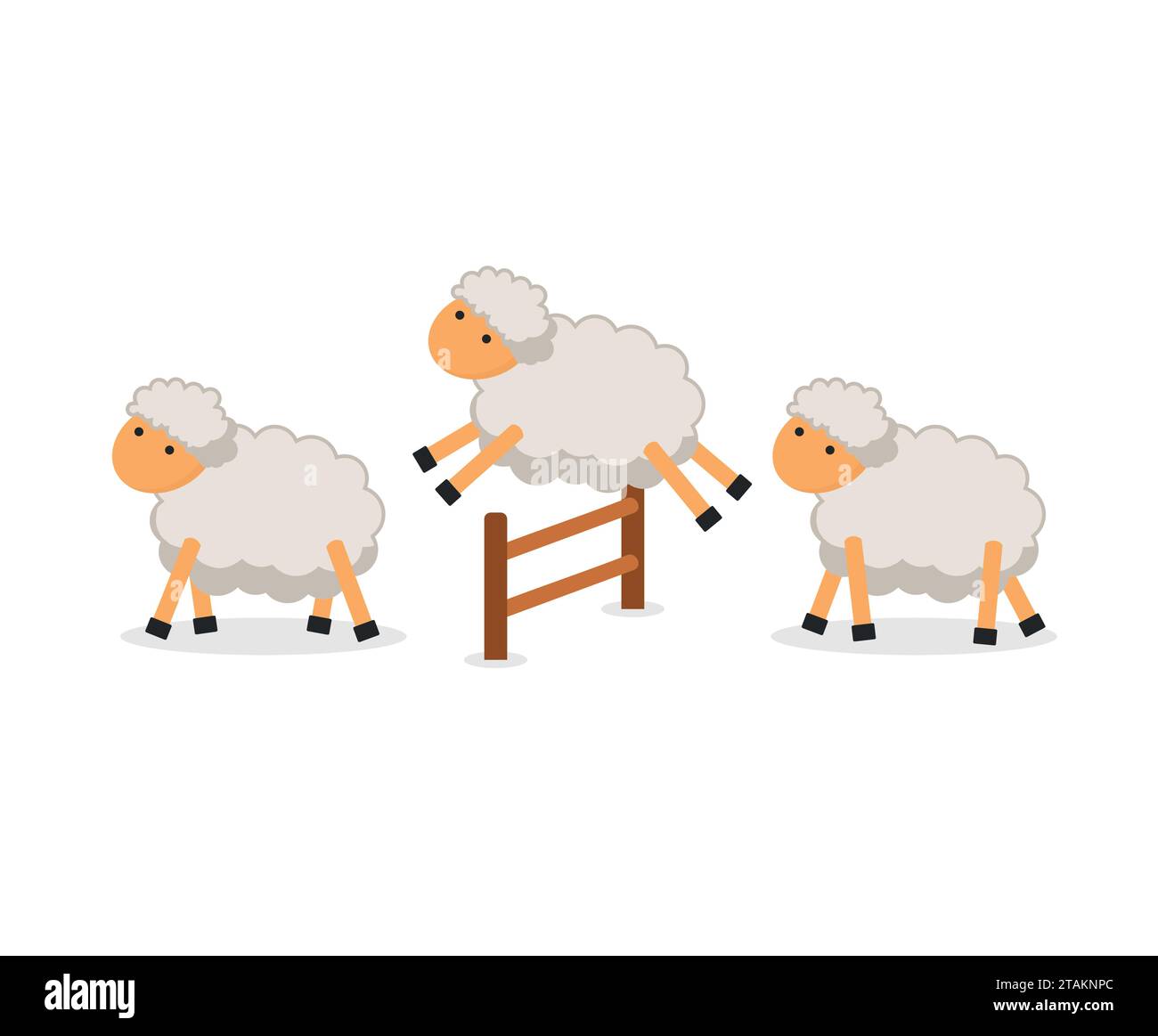 Cute sheep jumping over fence isolated on white background. Counting ...