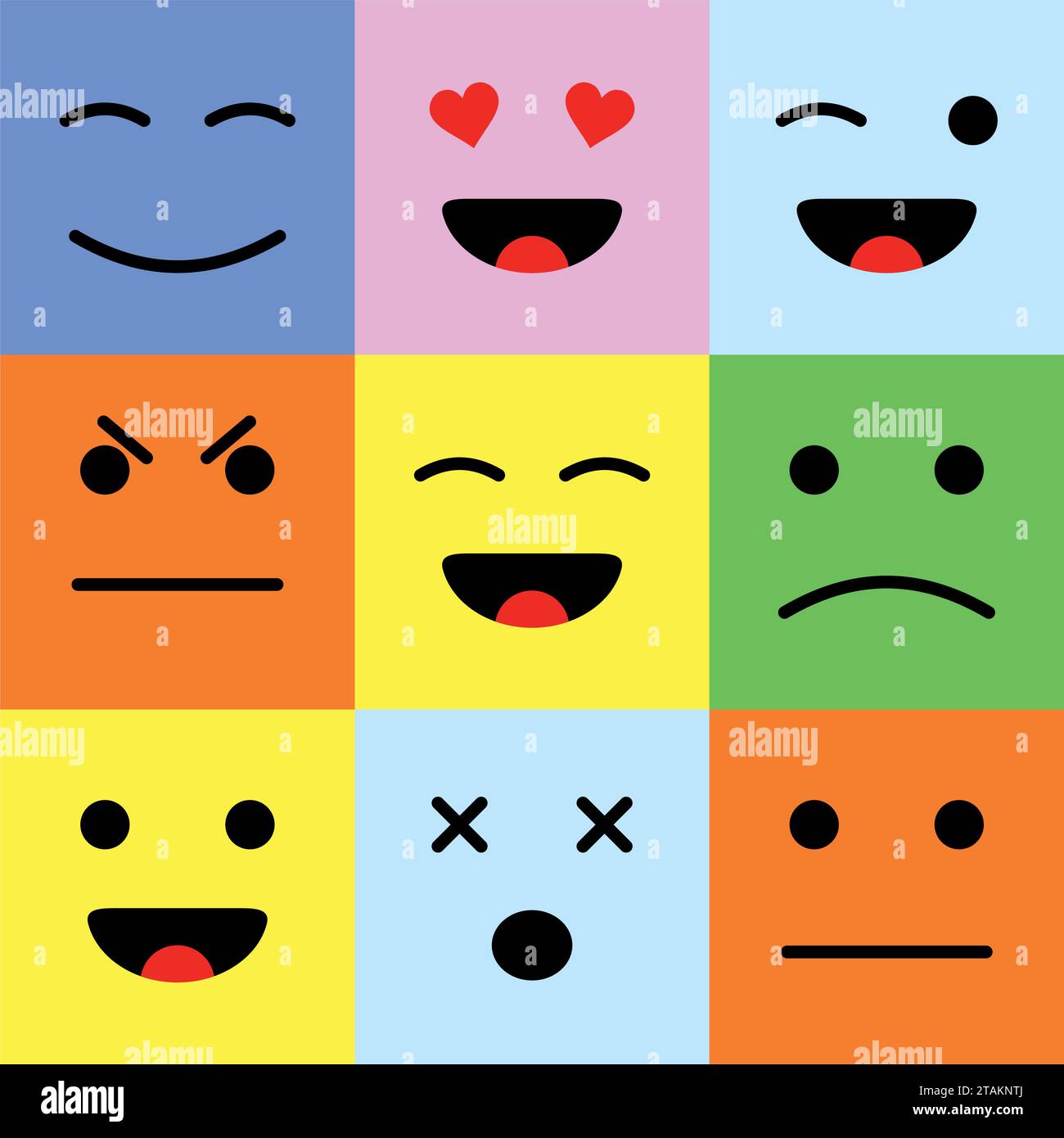 Set of colorful cartoon faces emoticons. Cartoon style smiles in flat ...