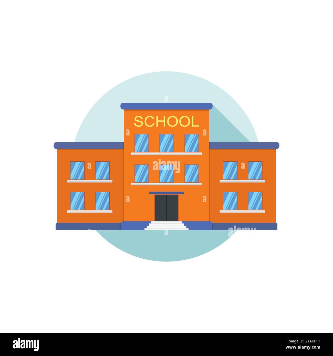 Classical school building icon isolated on white background. Front yard ...