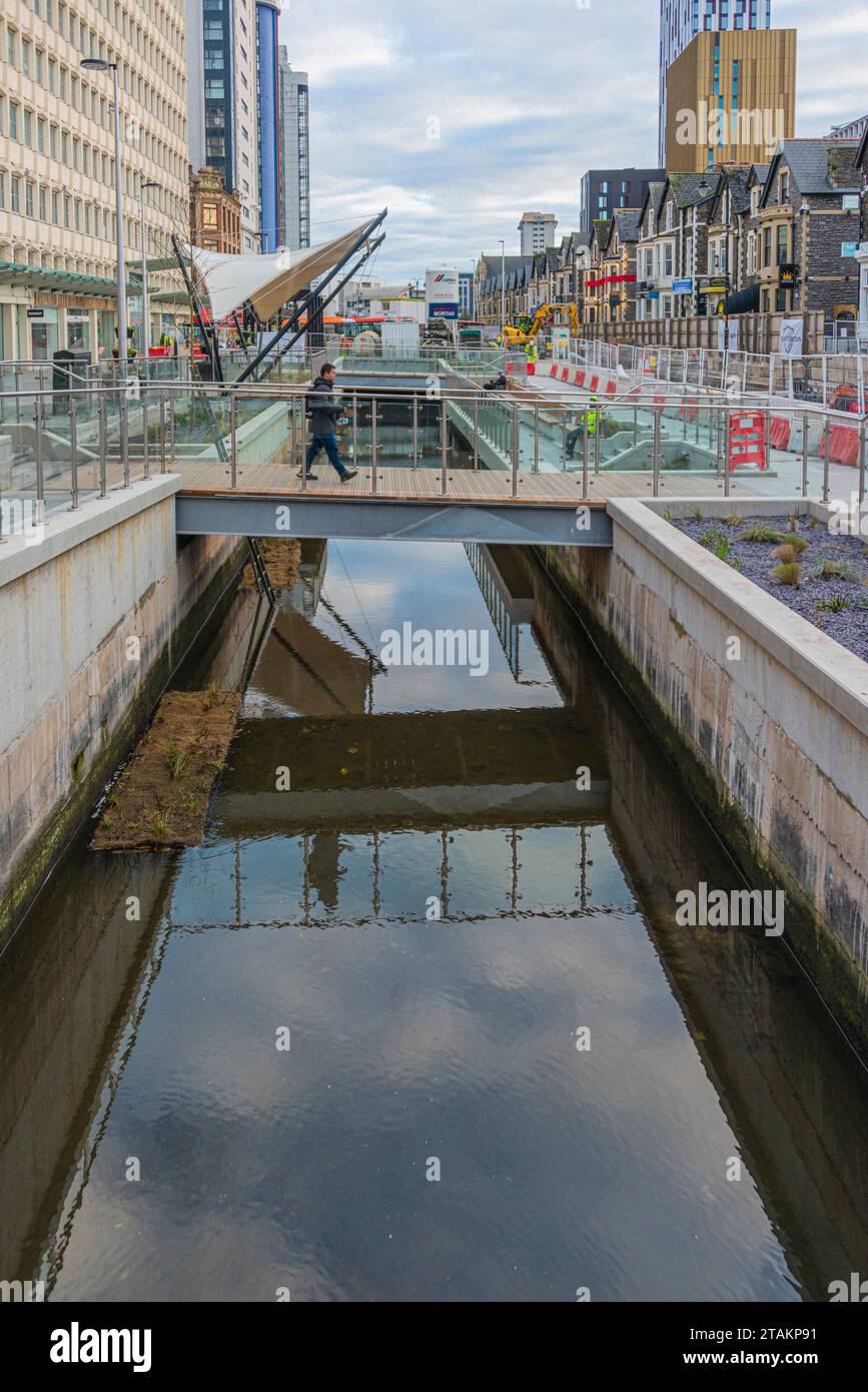The reopening of Churchill Way Canal in Cardiff's City Centre Stock ...