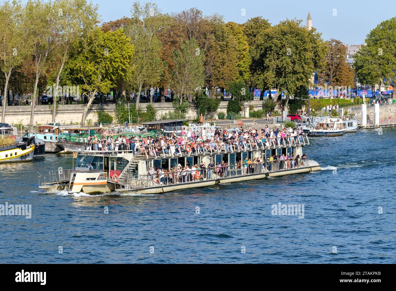 Paris, France - October 8, 2023 : View of a touristic excursion boat ...