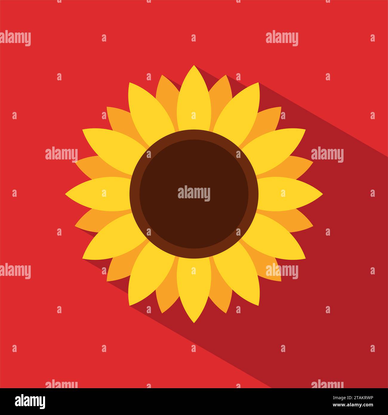 Sunflower icon in flat style with long shadow on red background. Vector ...