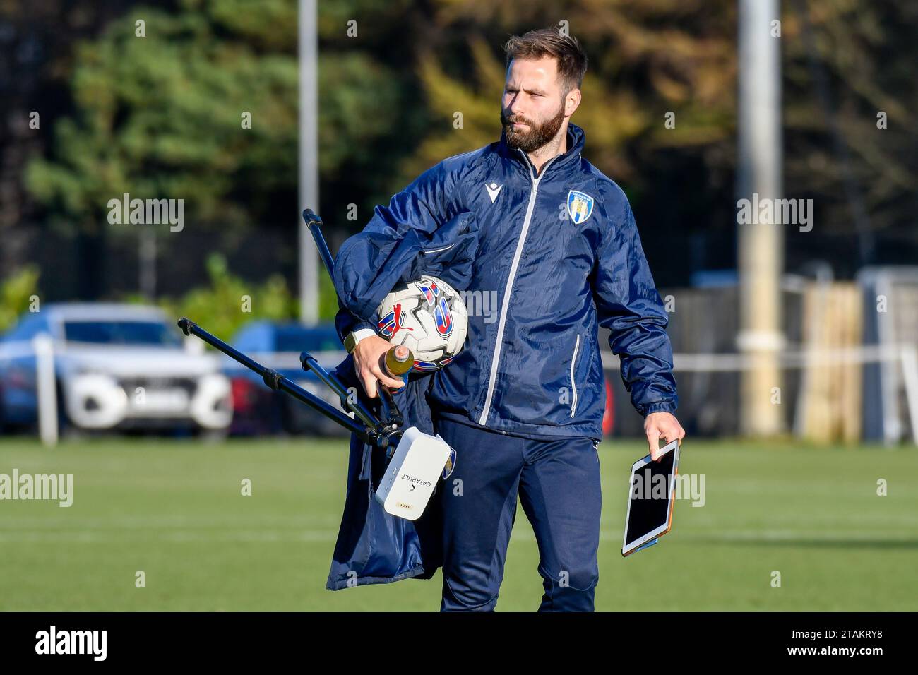 Swansea, Wales. 1 December 2023. Alex Bevens Colchester United Head of ...