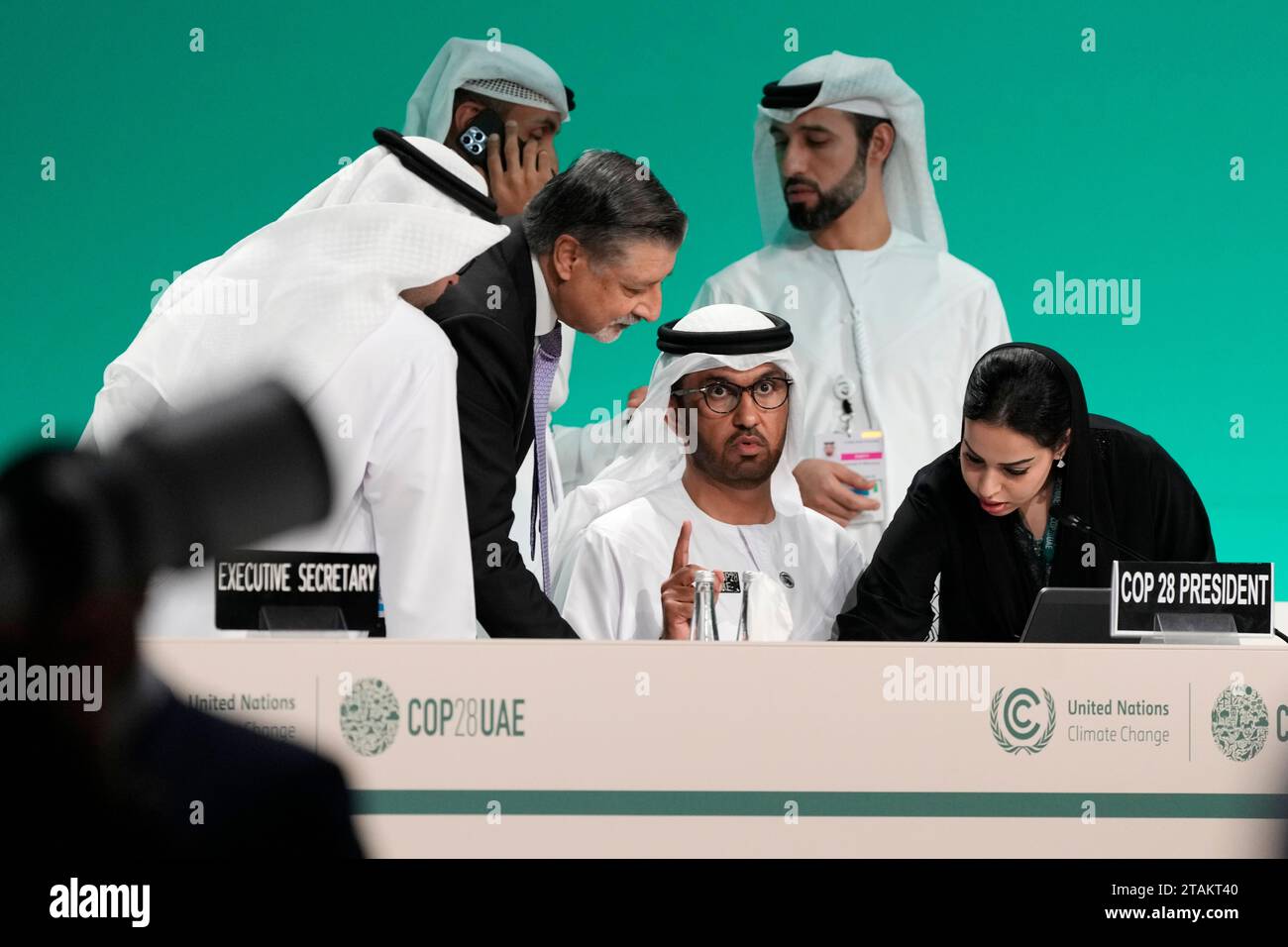 COP28 President Sultan al-Jaber prepares for a plenary session with ...