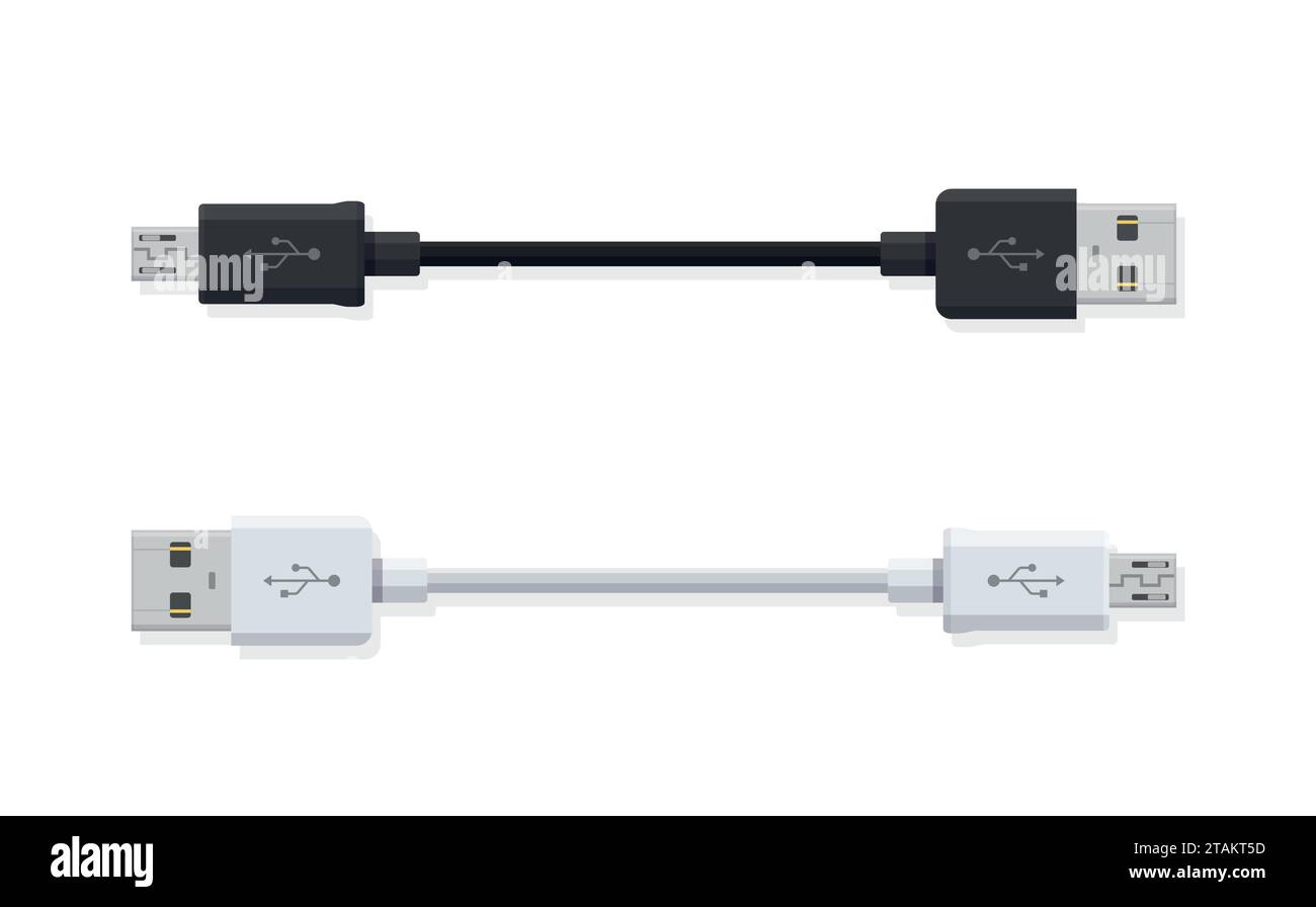 USB Micro cables isolated on white background. Connectors and sockets ...