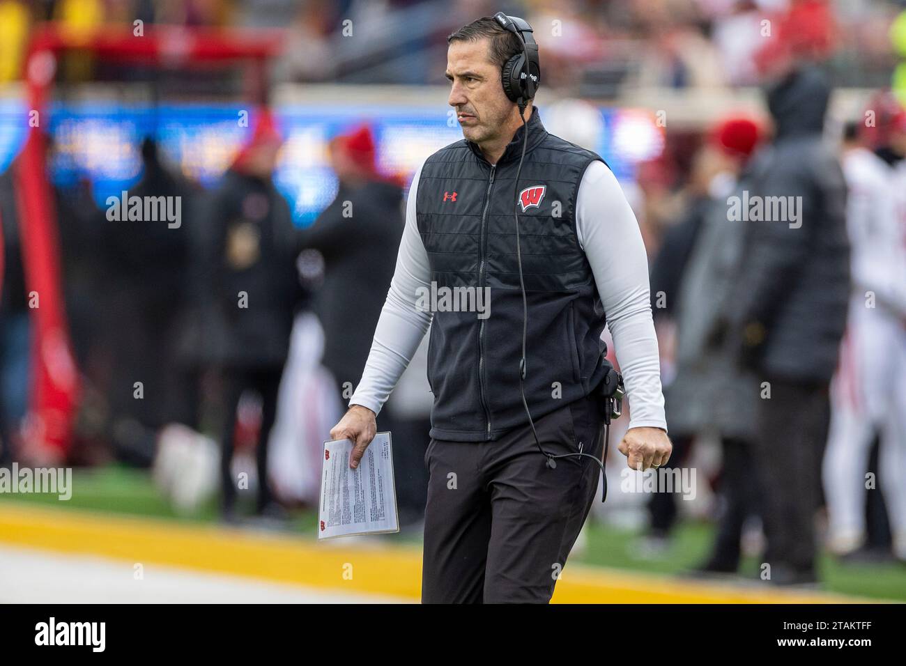 Wisconsin Badgers Head Coach Luke Fickell looks on during a Big Ten ...