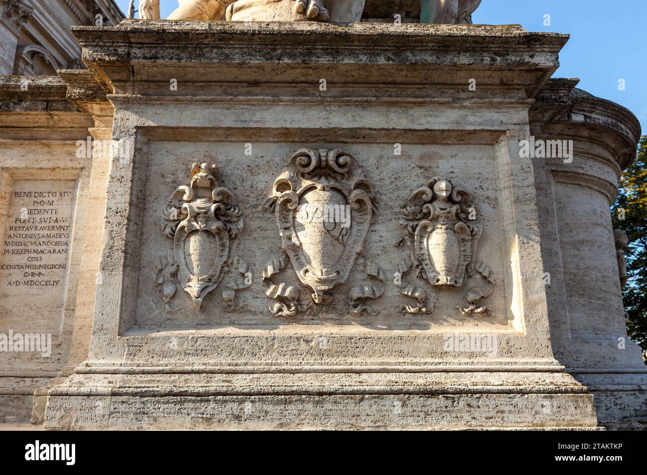 Base with the inscription SPQR, Senatus populusque Romanus, is a motto ...