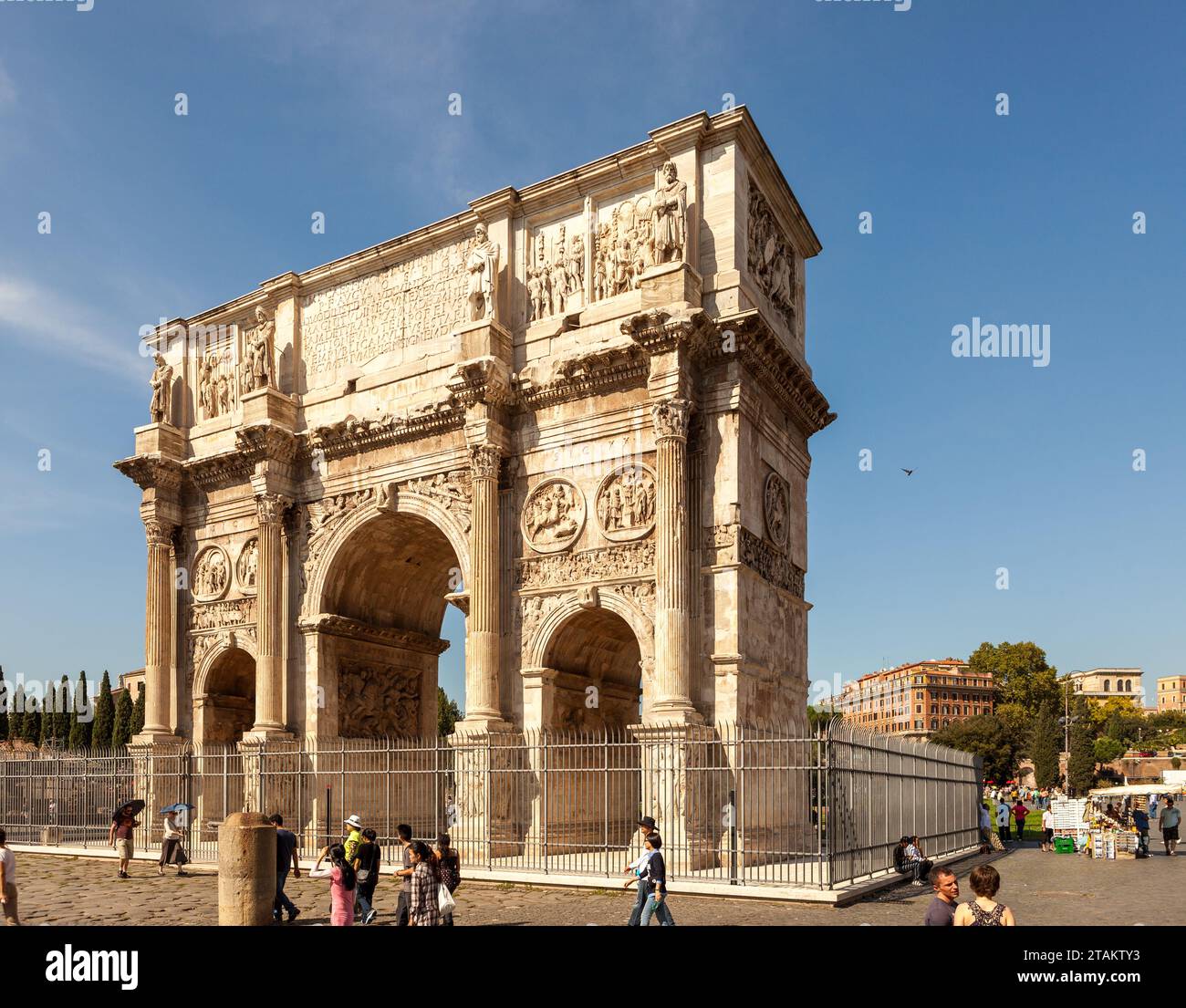 Triumphal Arch of Constantine, located between the Colosseum and the ...