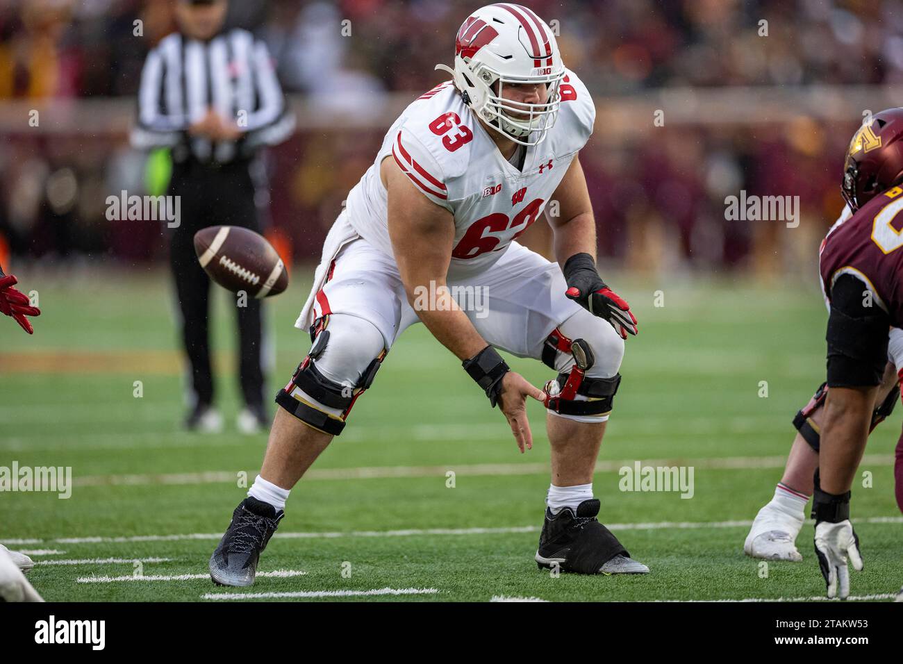Wisconsin Badgers offensive lineman Tanor Bortolini (63) blocks during ...
