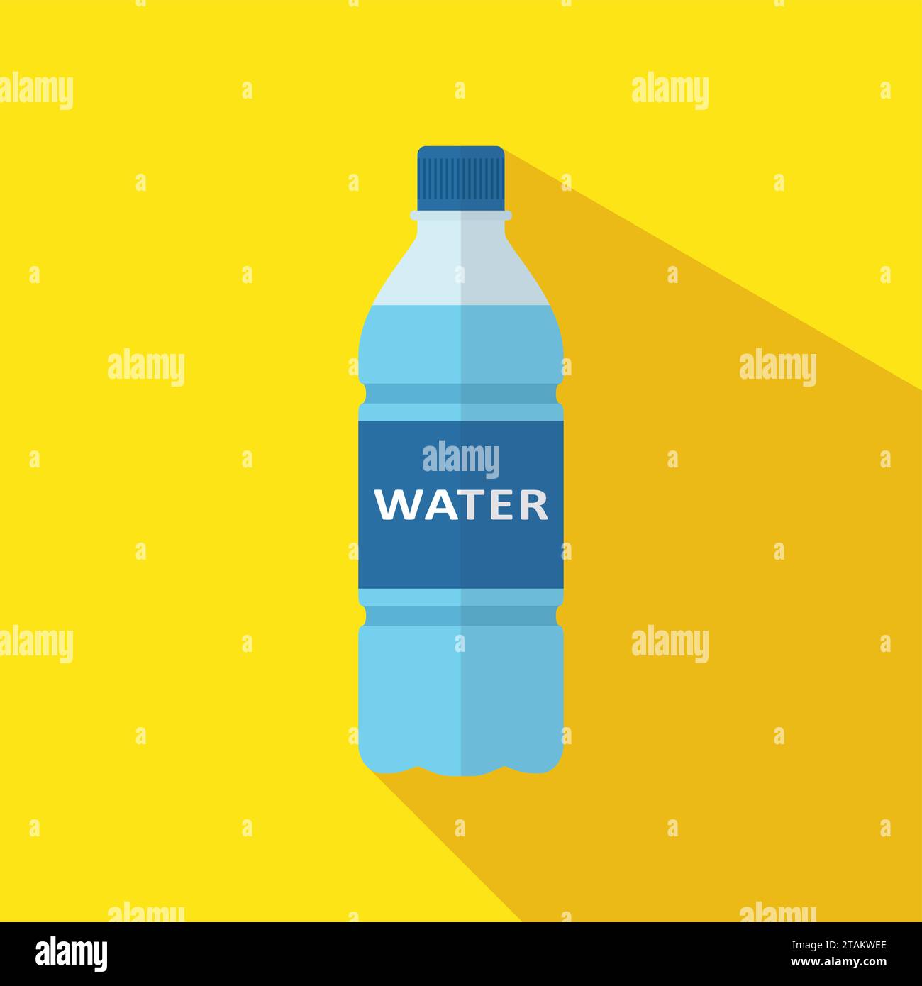 Bottle of water icon with long shadow in flat style isolated on yellow ...