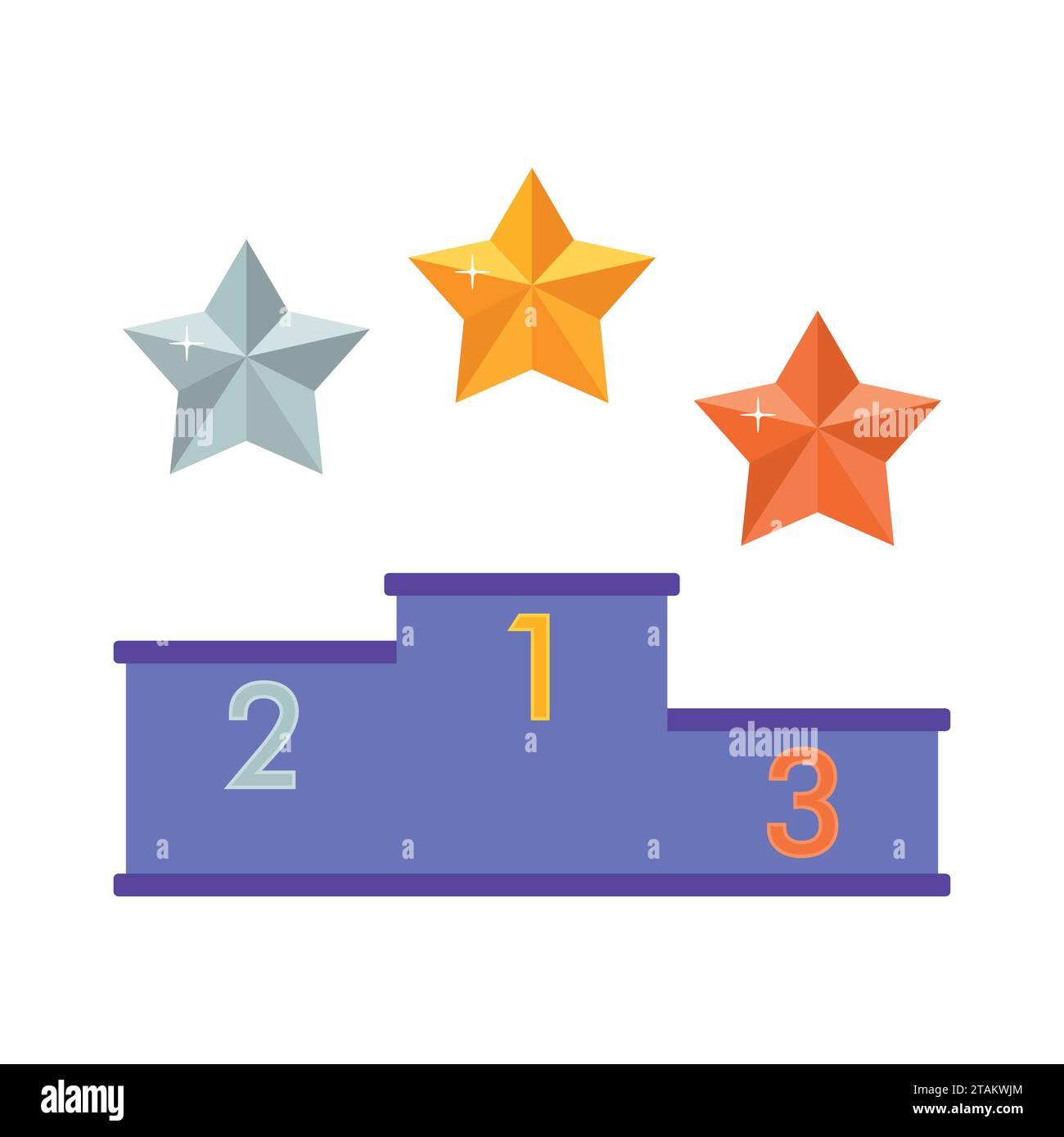 Winners podium with gold, silver and bronze stars isolated on white ...