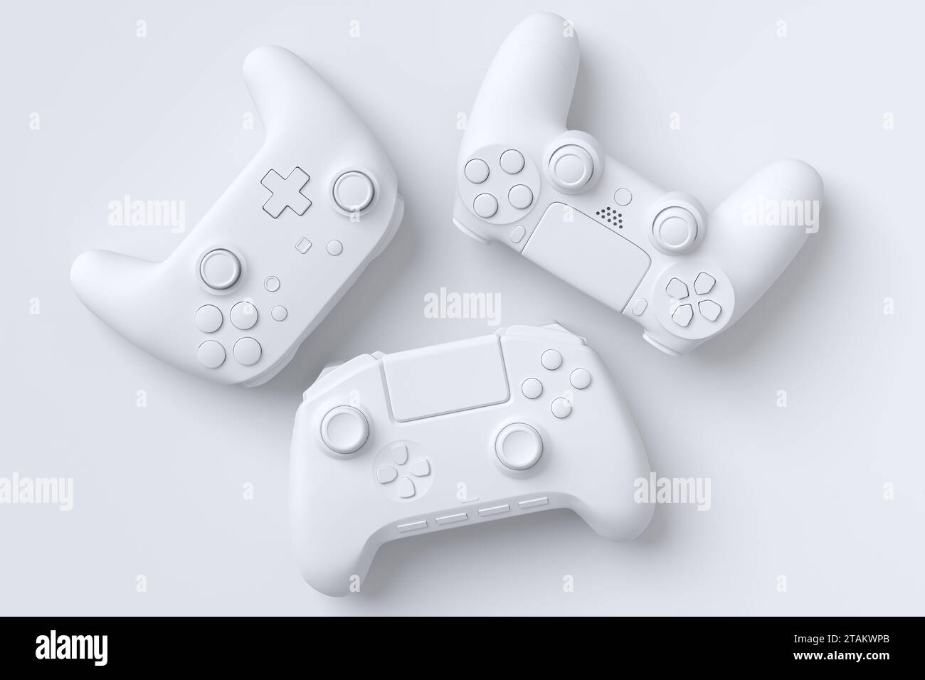 Set of lying gamer joysticks or gamepads on monochrome background with ...