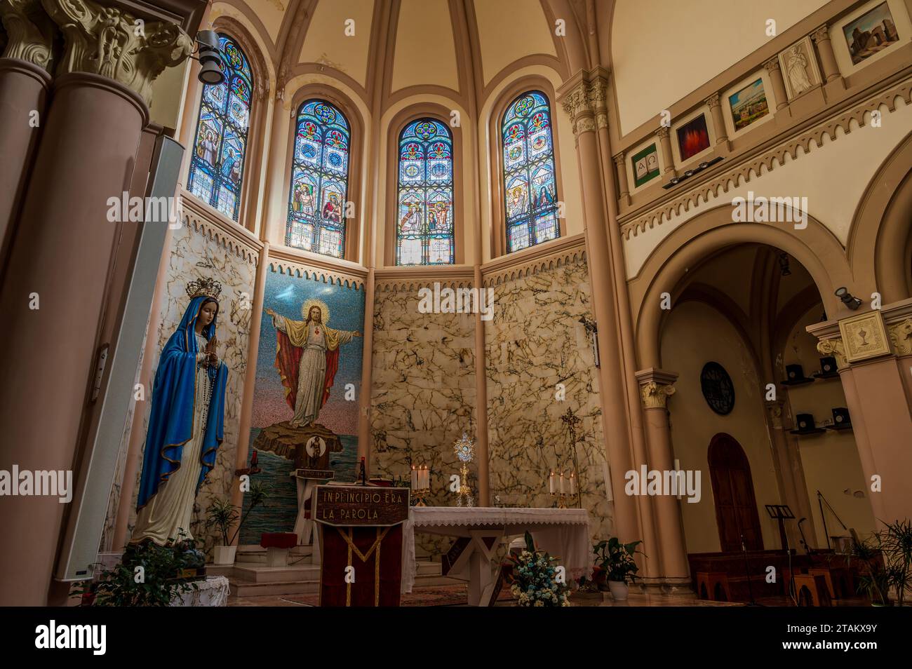 It was built in 1886 in neo-Romanesque style. It has a main façade ...