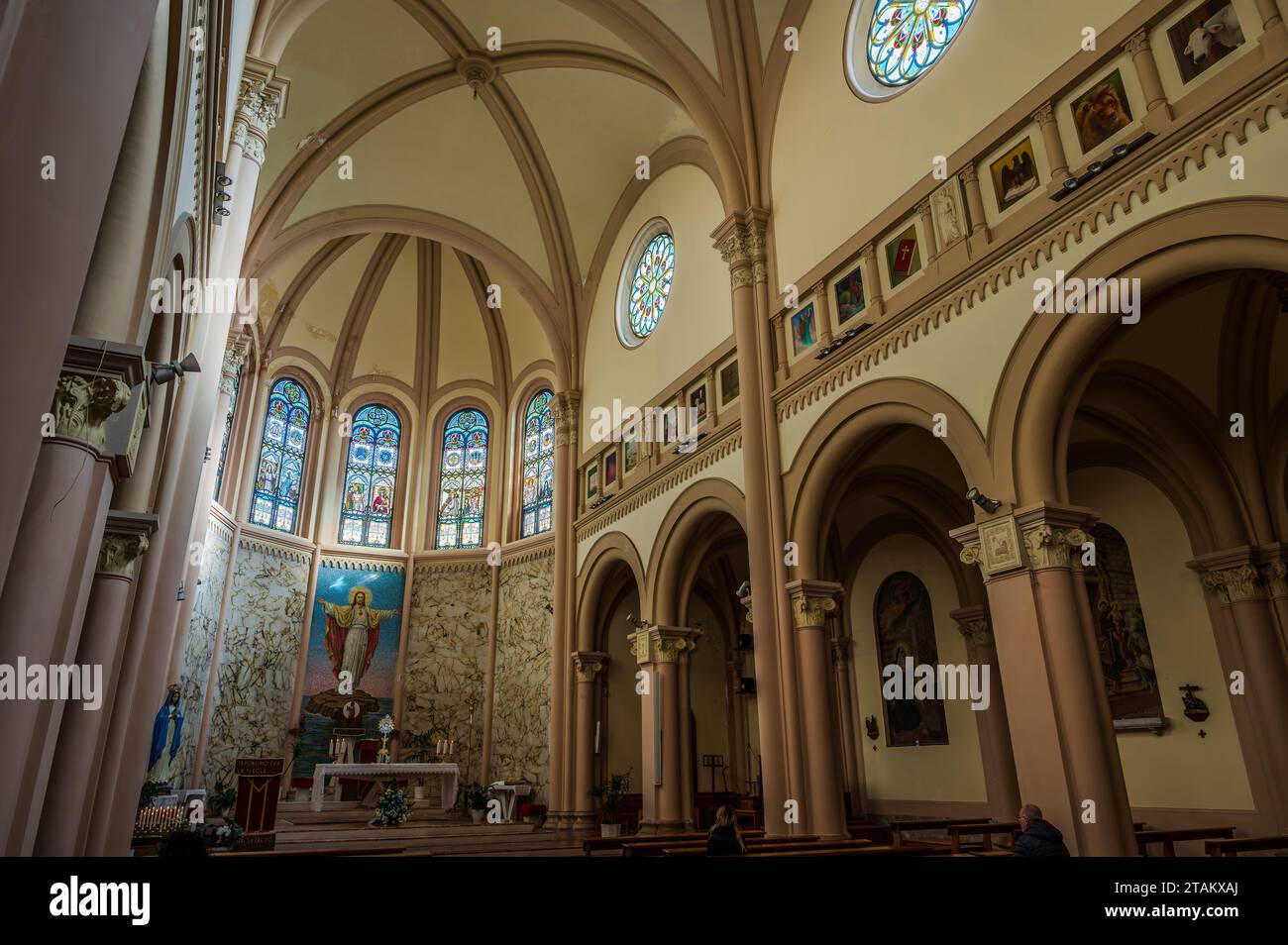 It was built in 1886 in neo-Romanesque style. It has a main façade ...