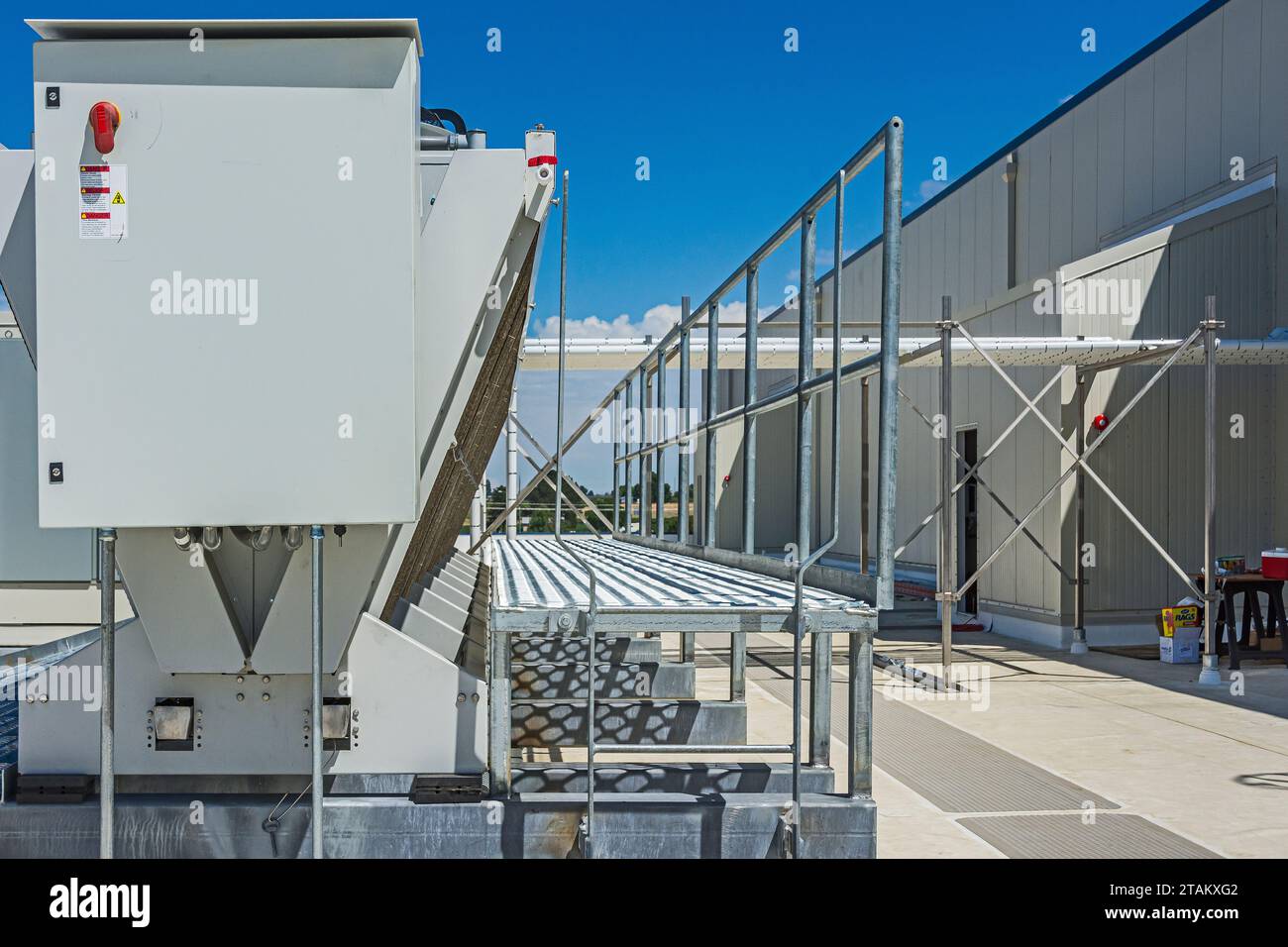 Electrical control panel on an adiabatic condenser on the roof at a CO2 ...