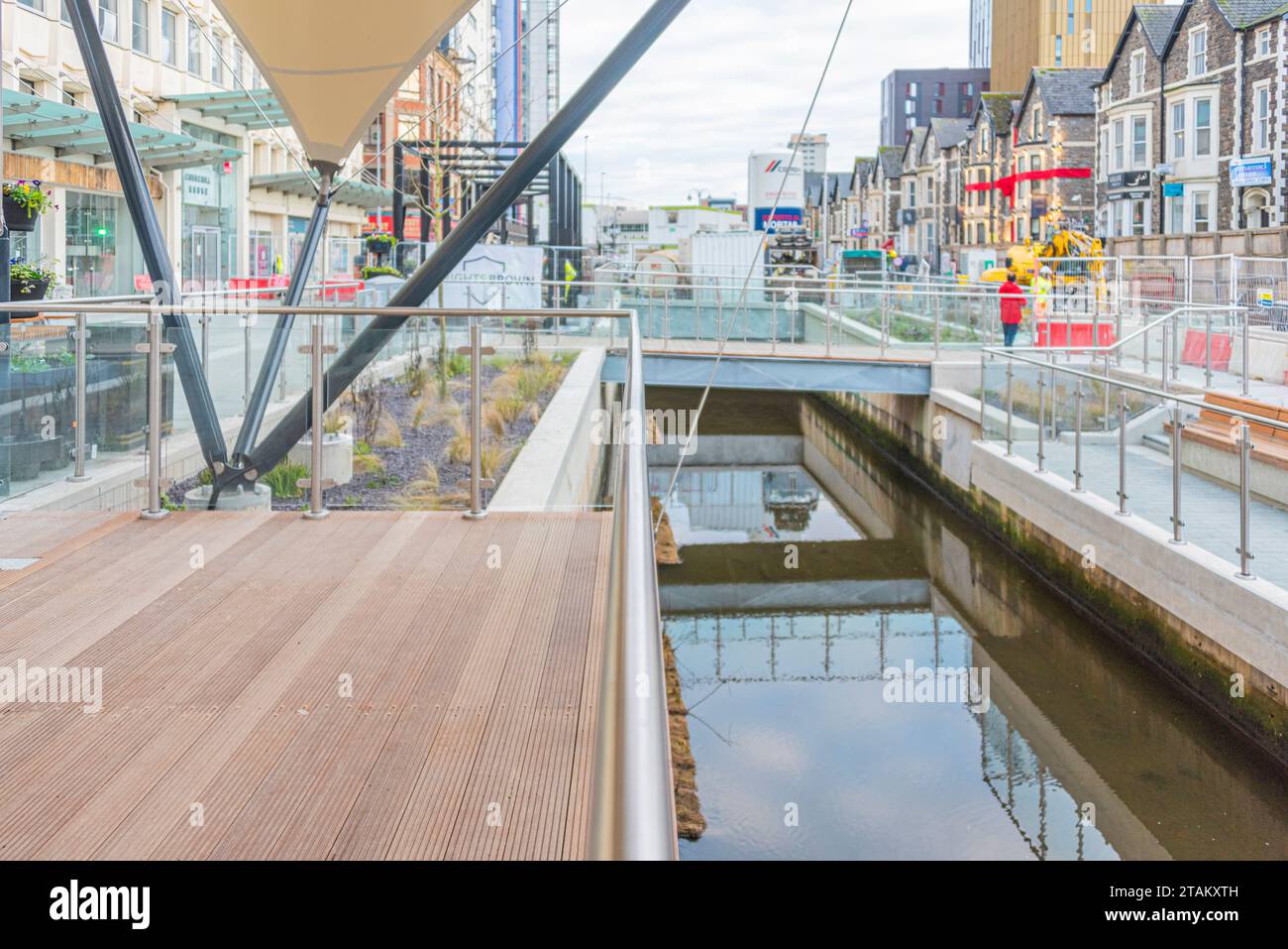 The reopening of Churchill Way Canal in Cardiff's City Centre Stock ...