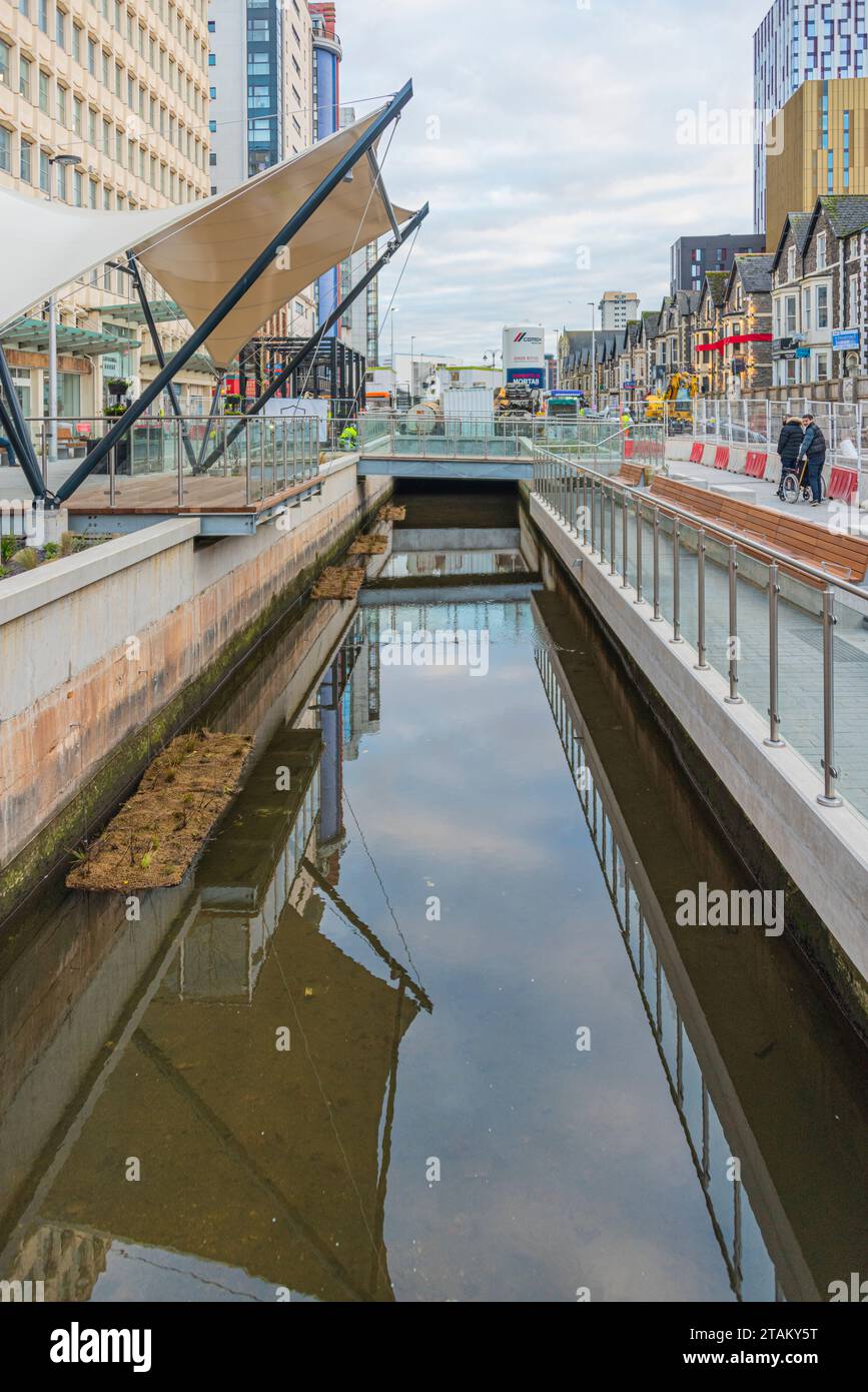 The reopening of Churchill Way Canal in Cardiff's City Centre Stock ...