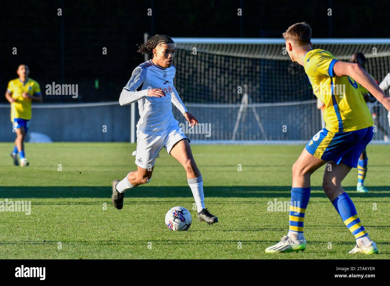 Swansea, Wales. 1 December 2023. Kyrell Wilson of Swansea City on the ...