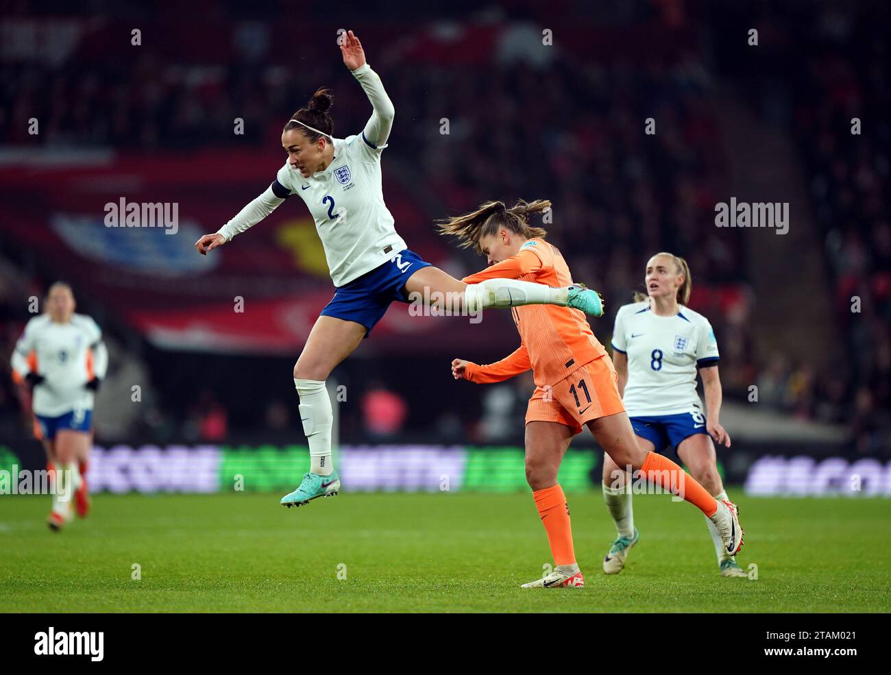 England's Lucy Bronze and Netherlands' Lieke Martens during the UEFA ...