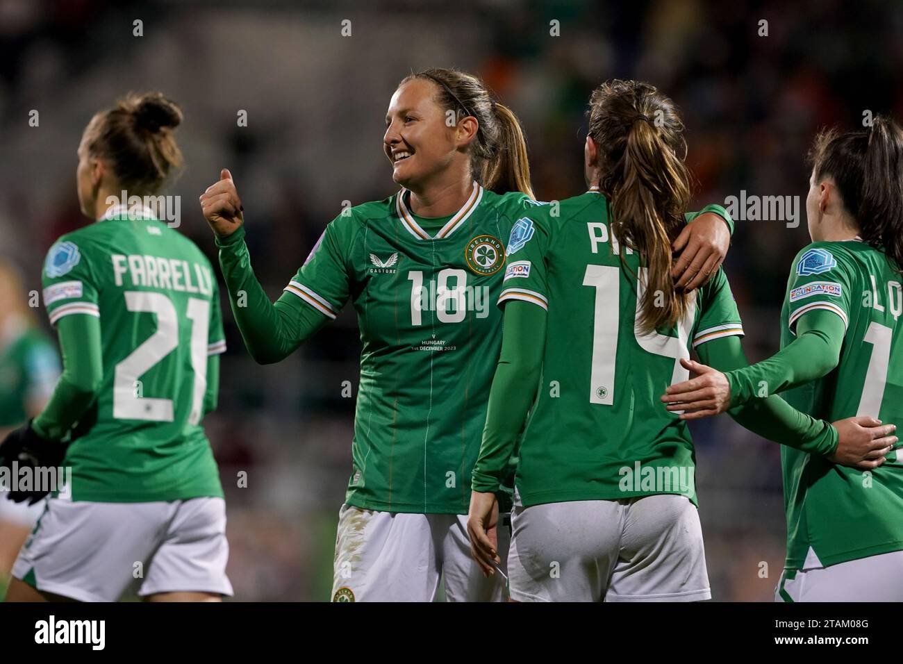 Republic of Ireland's Kyra Carusa (centre) celebrates with her team ...