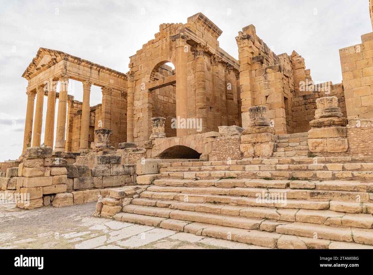 Sbeitla, Subaytilah, Kasserine, Tunisia. Capitoline temples at the ...