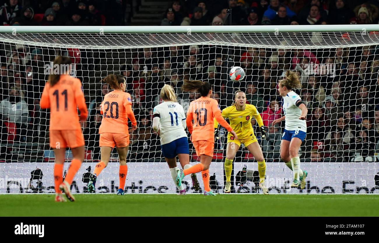 Netherlands goalkeeper Daphne van Domselaar looks on as England's ...