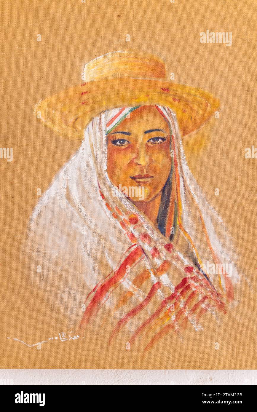 Djerba, Medenine, Tunisia. March 15, 2023. Painting of Tunisian women ...