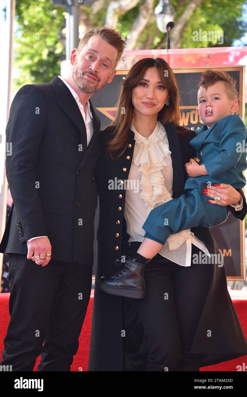 Macaulay Culkin, from left, Brenda Song, and son Dakota Song Culkin ...