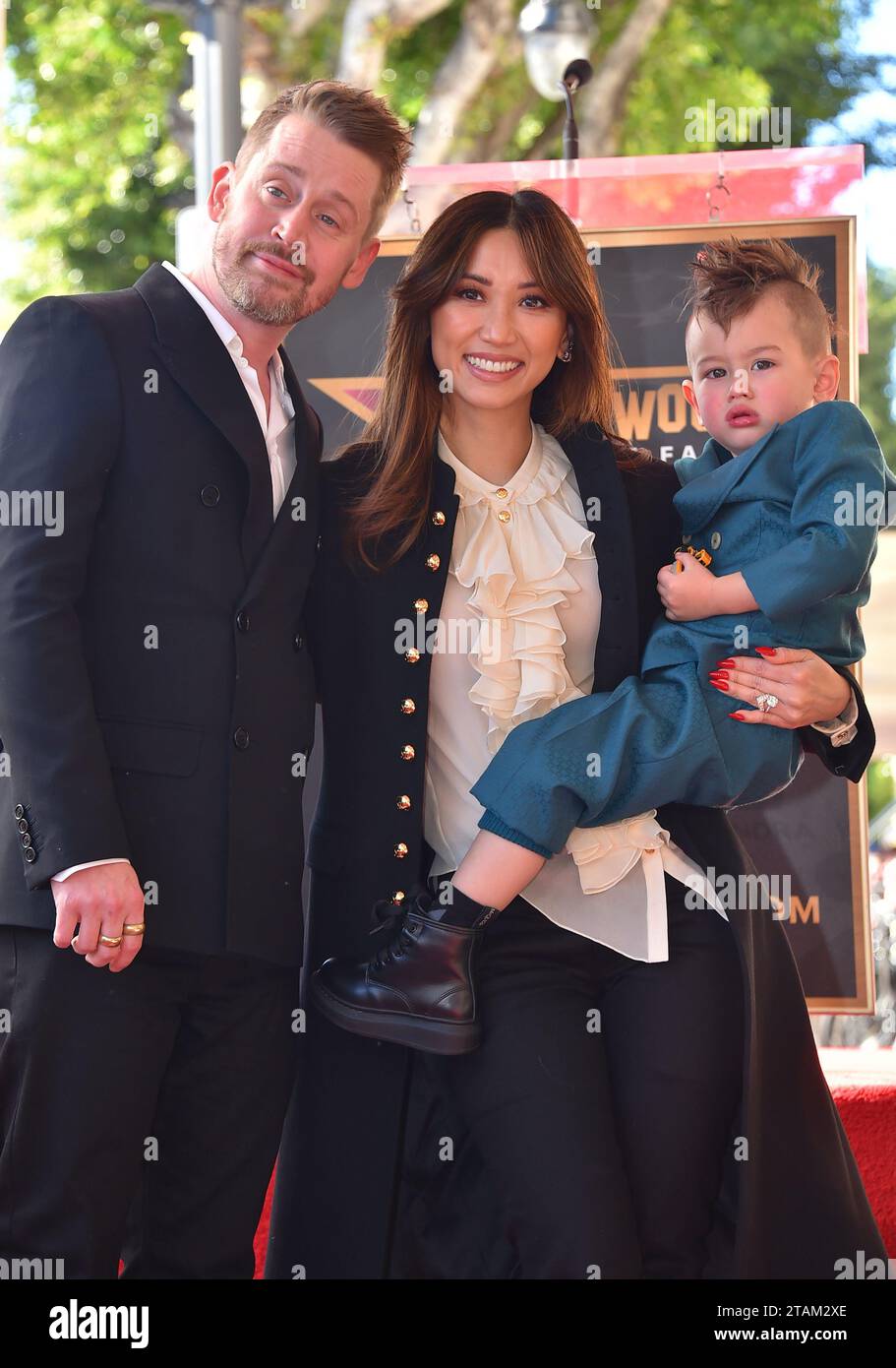 Macaulay Culkin, from left, Brenda Song, and son Dakota Song Culkin ...