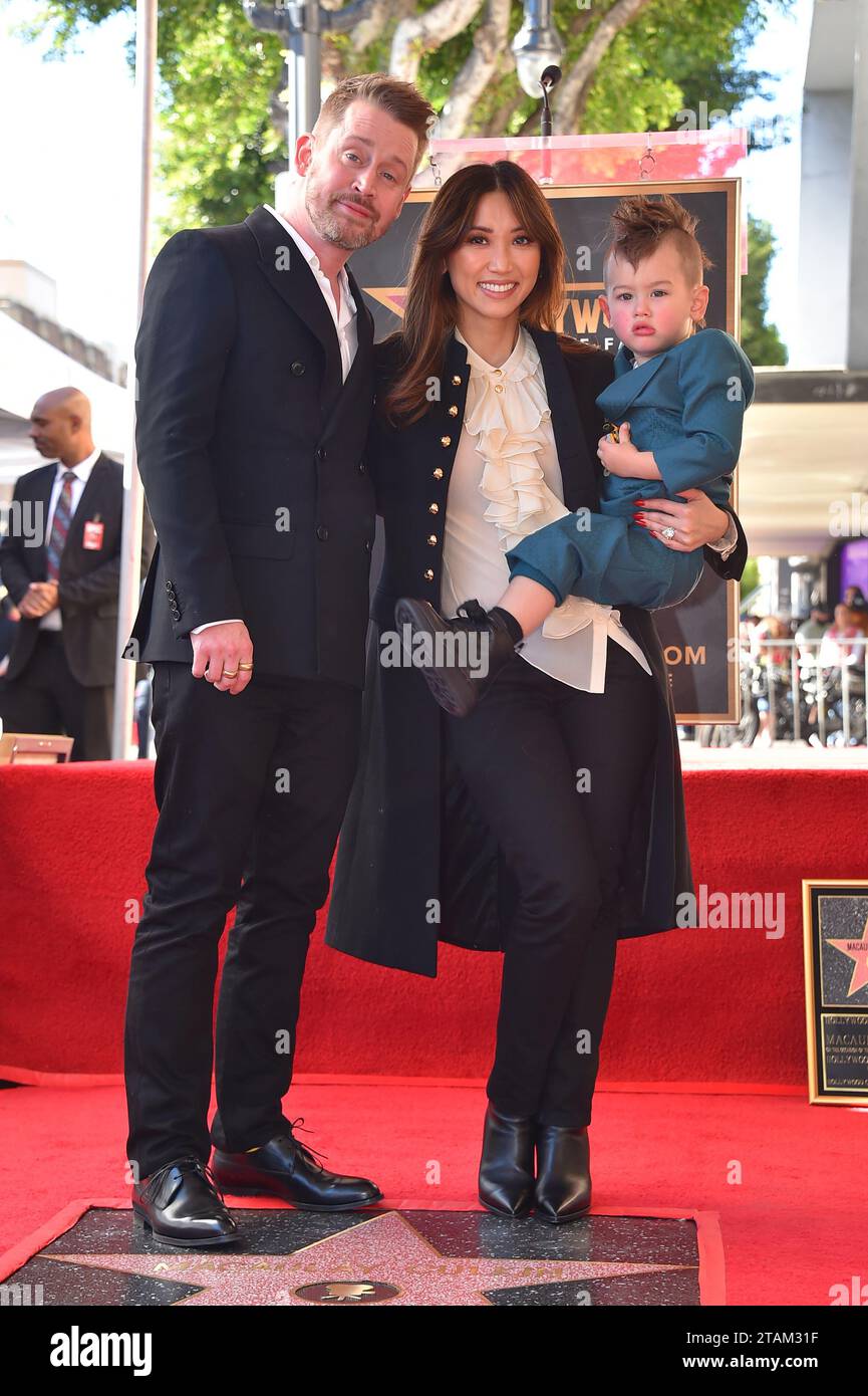 Macaulay Culkin, from left, Brenda Song, and son Dakota Song Culkin ...